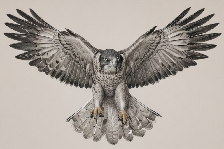 a drawing of a falcon with four wings