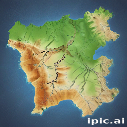 Detailed Topographic Map Illustrating Geographic Features of an Island ...