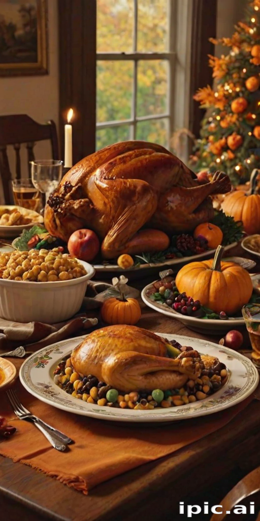 A Festive Thanksgiving Feast Featuring a Deliciously Roasted Turkey and ...