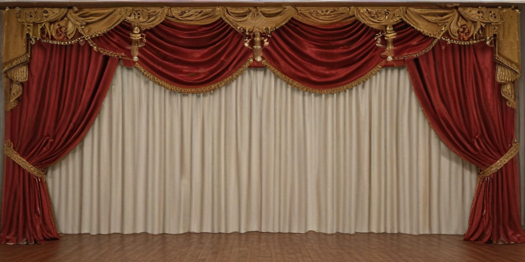 Elegant Stage Curtain Draped in Rich Red and Gold Fabrics