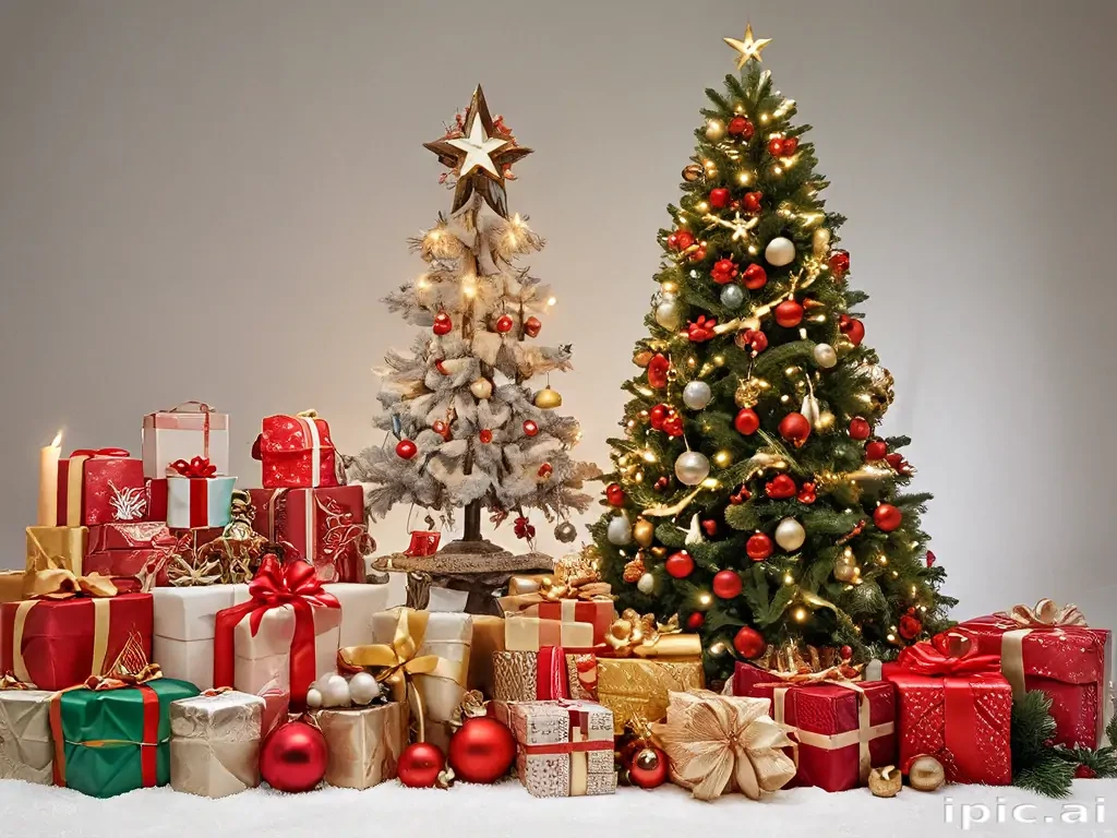 Festive Holiday Scene Featuring Two Beautifully Decorated Christmas ...