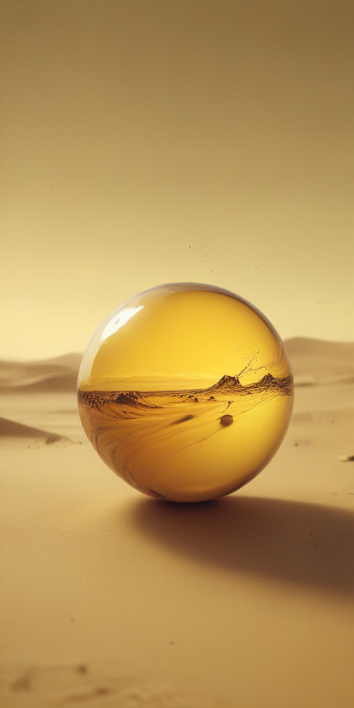 A Mystical Golden Orb Reflecting a Desert Landscape Underneath the Sun.