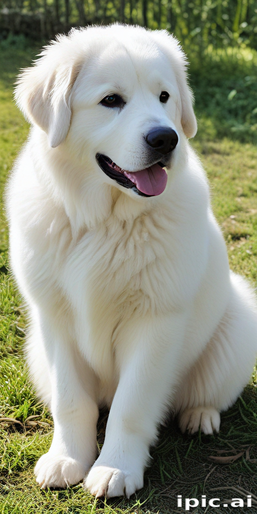 A Beautiful White Dog Sitting Gracefully in a Sunny Green Field.