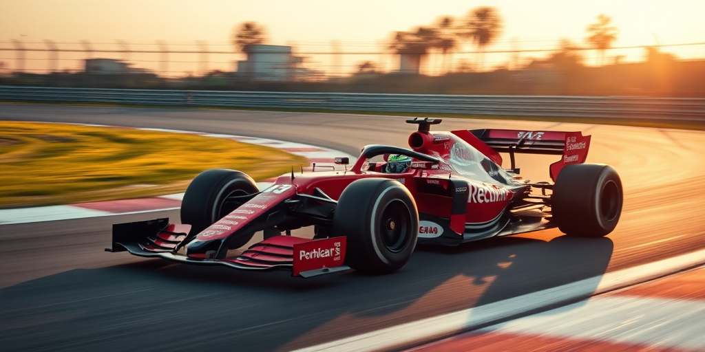 Dynamic Racing Scene Capturing a Ferrari Formula One Car in Action