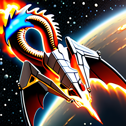 A robotic blue fire dragon in space