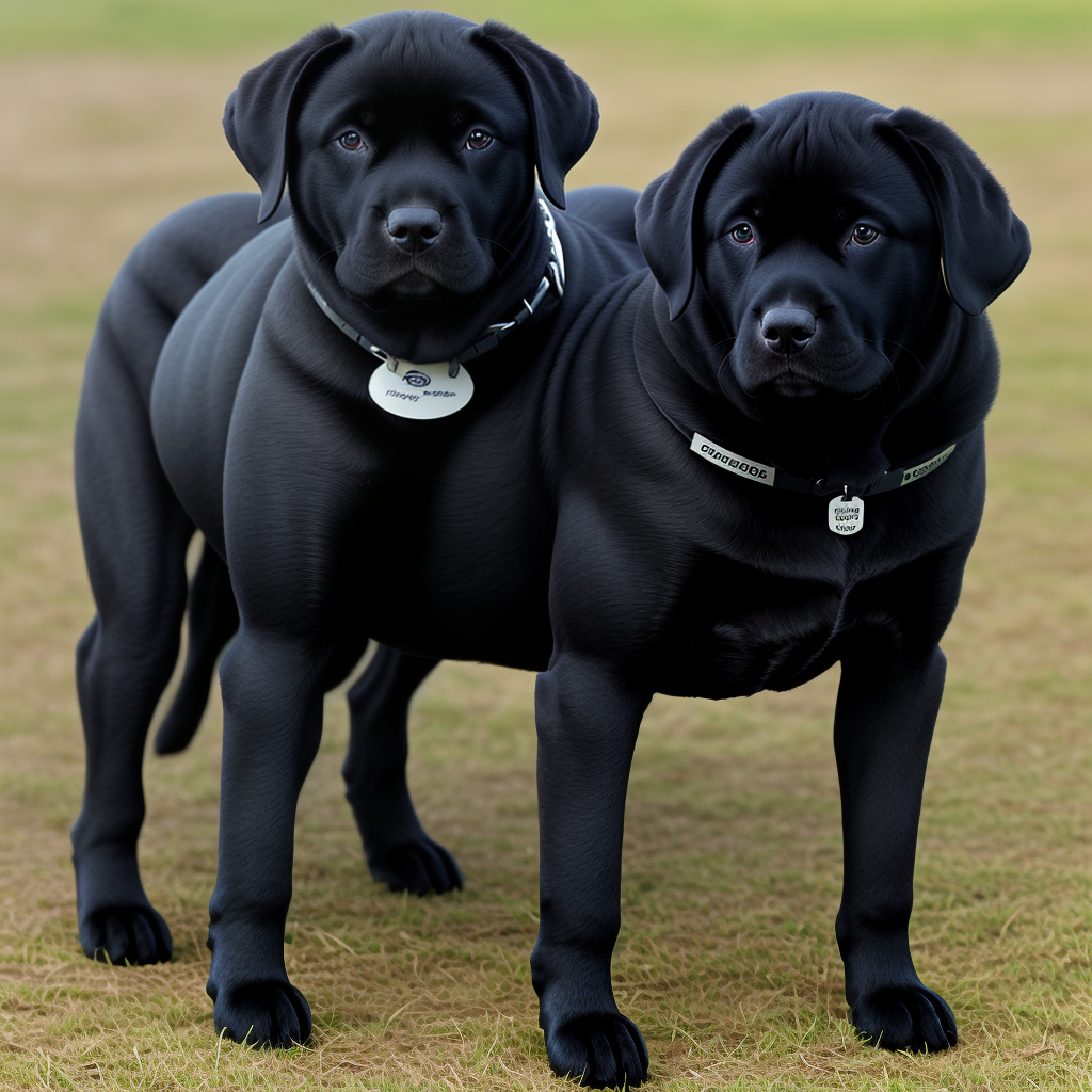 Two Adorable Black Labrador Retrievers Standing Together in a Sunny Field