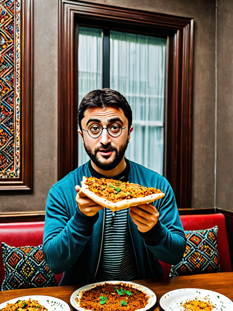 Turkish harry potter eating lahmacun