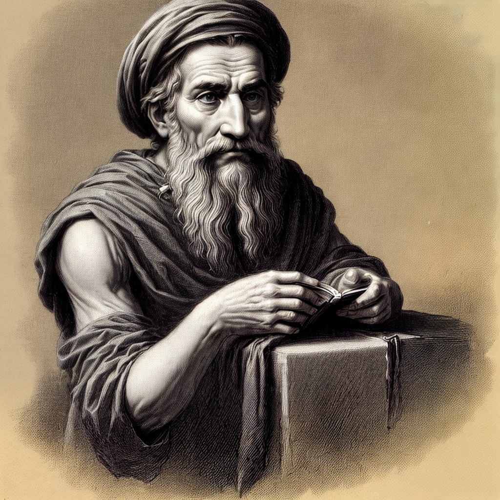 unknown ancient philosopher shown in deep thought while studying a ...