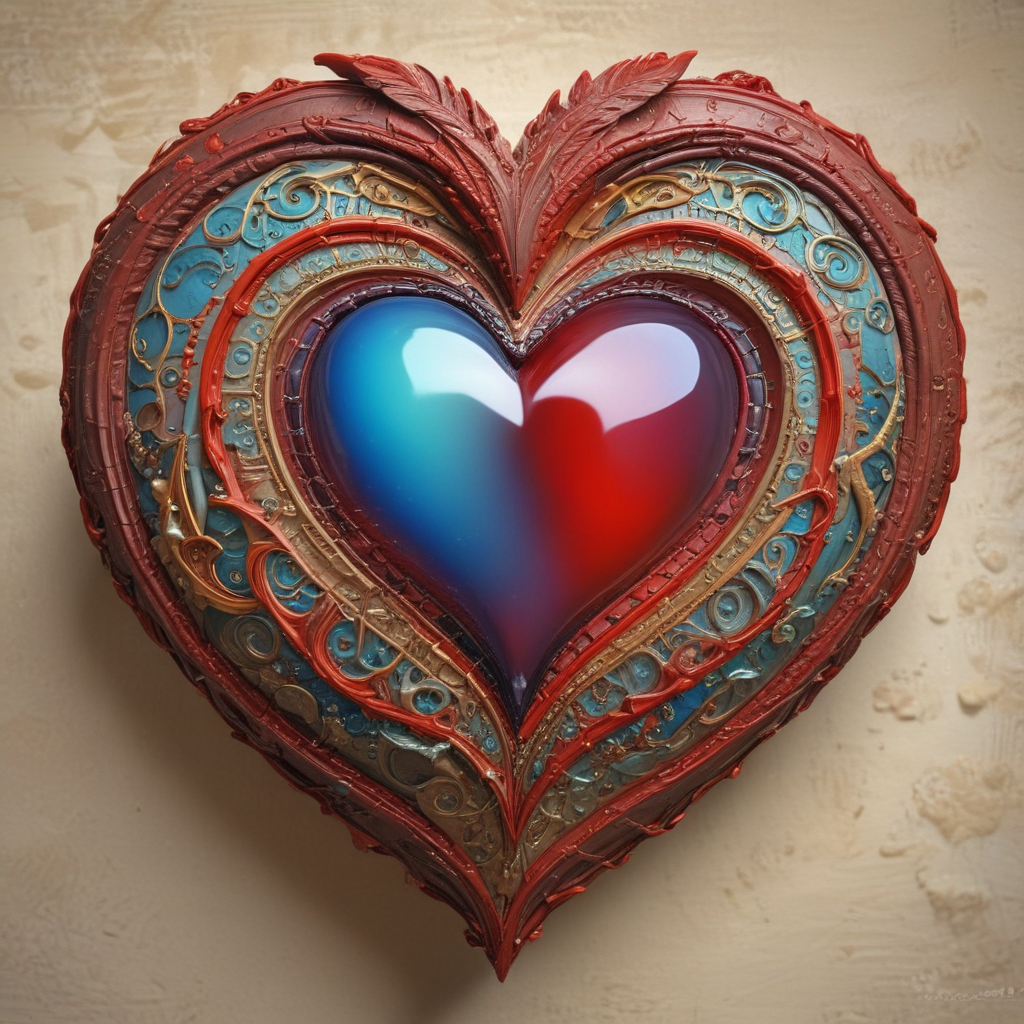 A Vibrant Heart Sculpture Embellished with Intricate Patterns and Colors