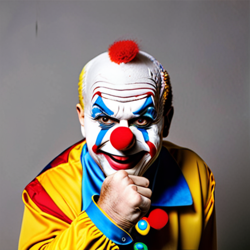 clown with fist full of poop