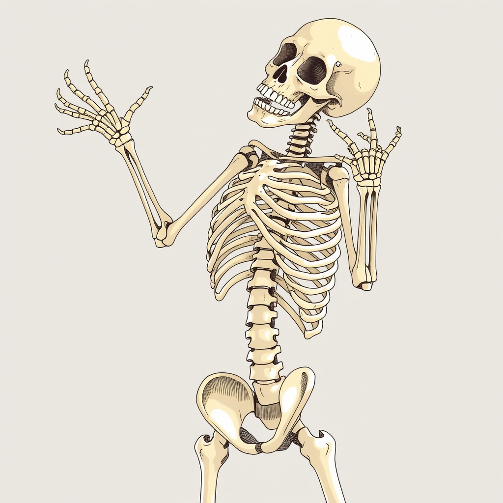 Cheerful Skeleton Expressing Joy with Its Playful Hand Gestures