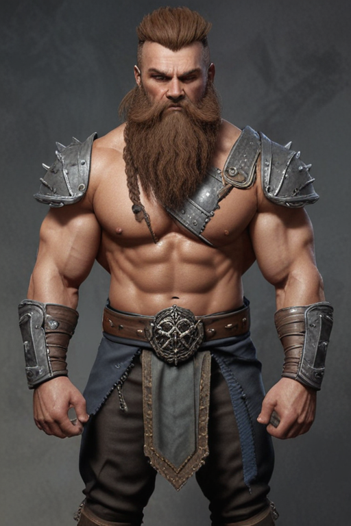 Dwarf Battlesmith, full mask, muscles, braided beard, mohawk