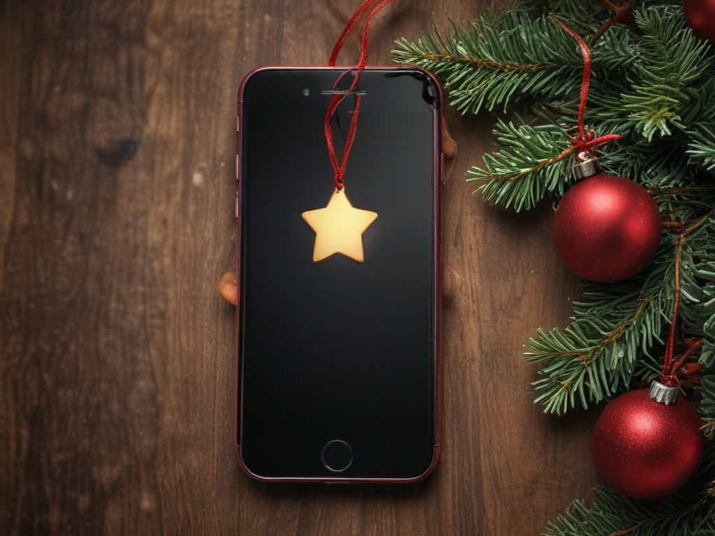 Festive Phone Display with a Star Ornament and Holiday Decor Elements