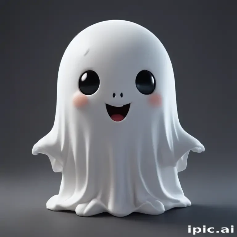A Cute and Friendly Cartoon Ghost Character with Big Eyes and a Smile