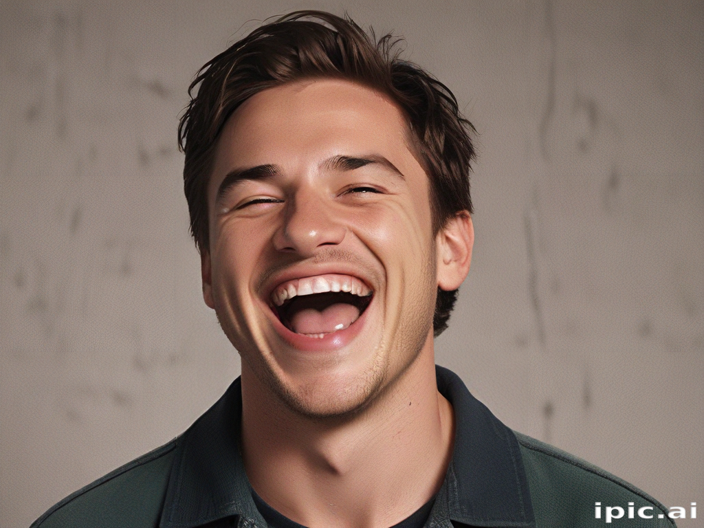 Joyful Young Man Laughing Heartily Against a Subtle Background Texture