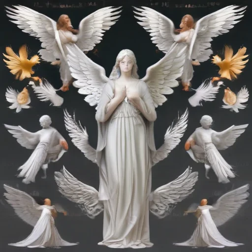 Majestic Angelic Figures Surrounded by Ethereal Wings and Divine Beings
