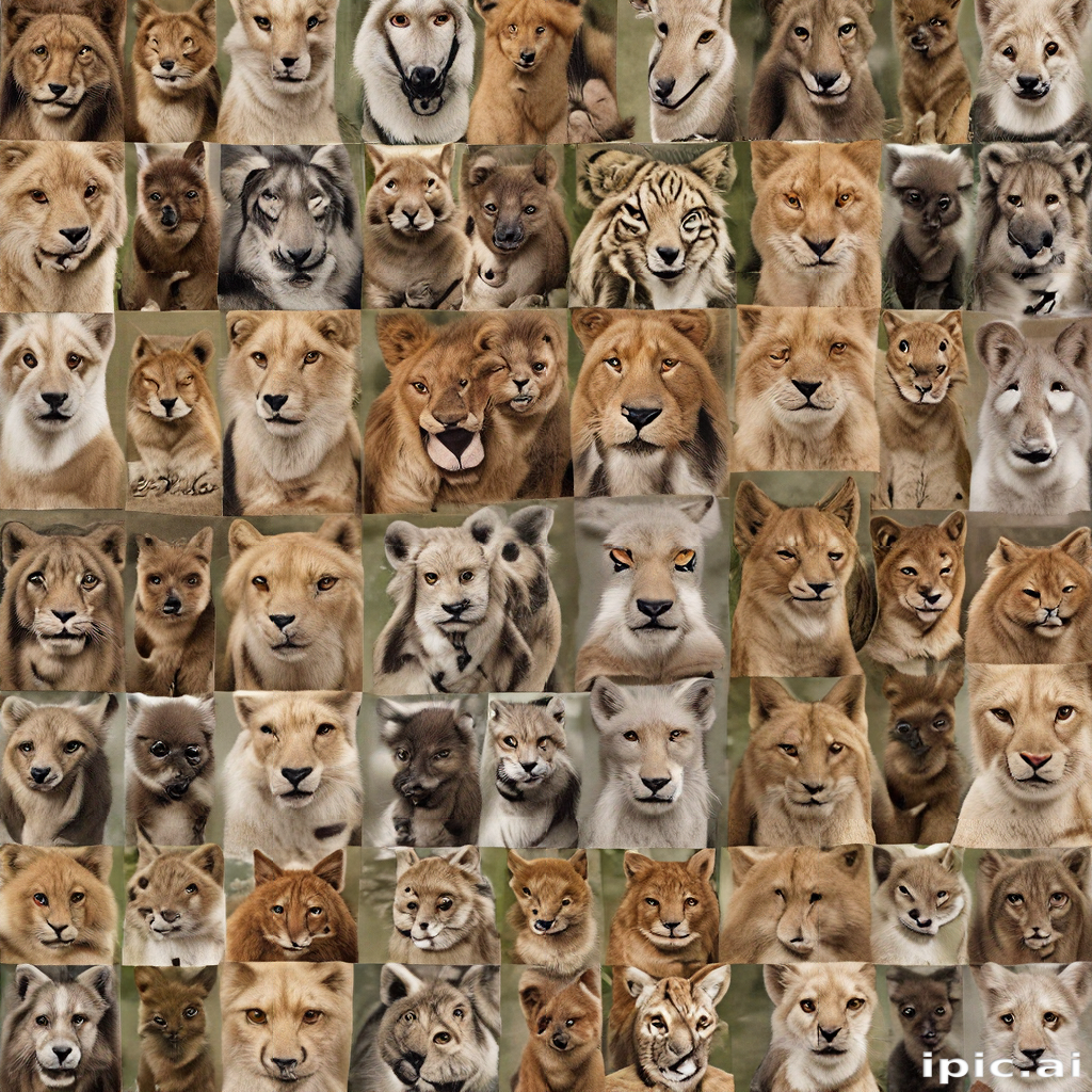 A Diverse Collection of Lion and Big Cat Portraits in Collage Form