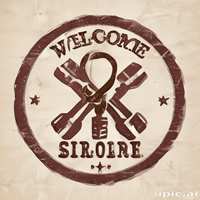 Vintage Welcome Sign Featuring Tools and the Name Siroine in Design