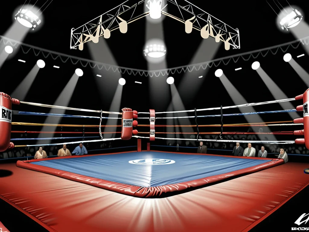 Illuminated Boxing Ring Ready for Action in a Packed Arena
