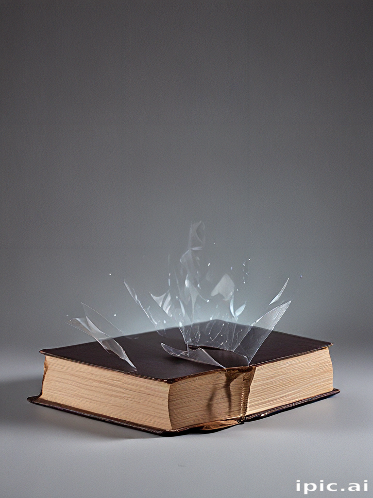 An Enigmatic Book Breaking Through Reality with Shattered Glass Elements