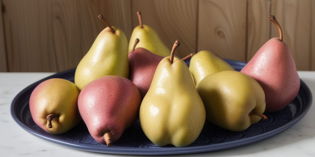 A Fresh Arrangement of Juicy Pears in a Stylish White Bowl.