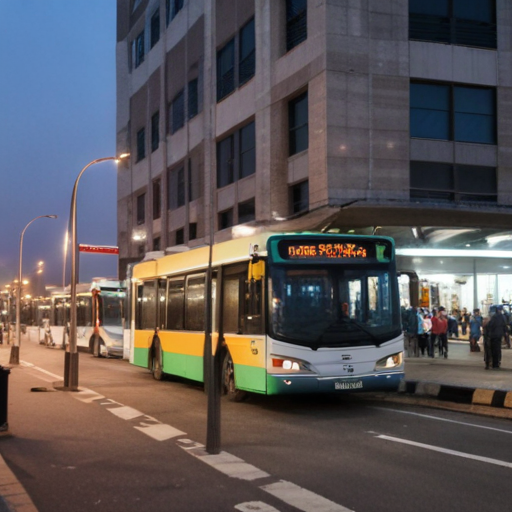 A picture of a city bus stand in early morning