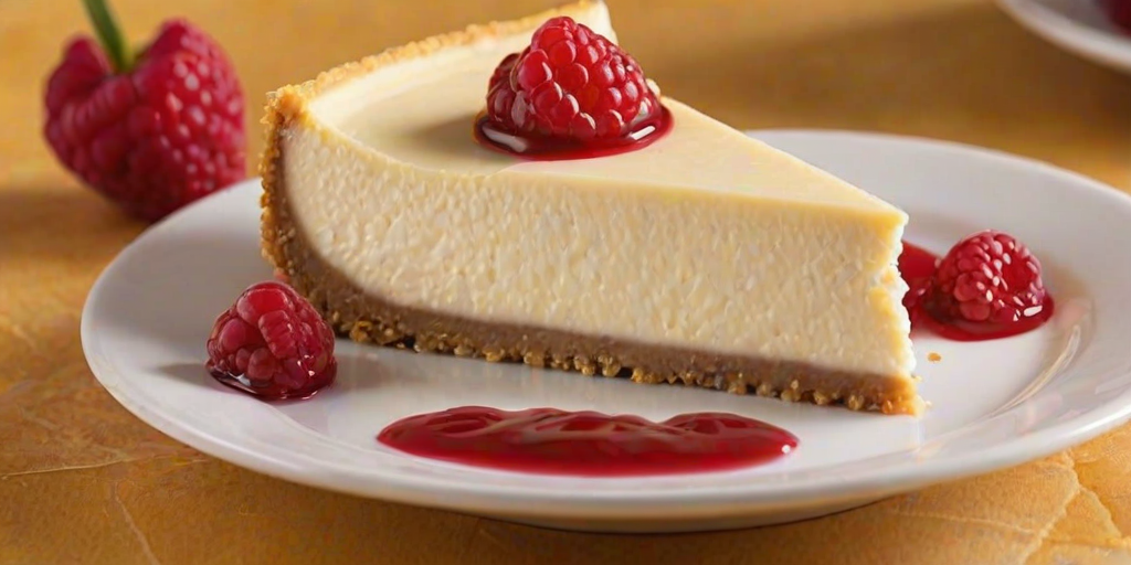 Deliciously Creamy Cheesecake Slice Garnished with Raspberries and Red ...