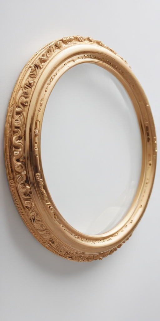 Elegant Round Gold Frame with Intricate Detailing and Clear Glass Center