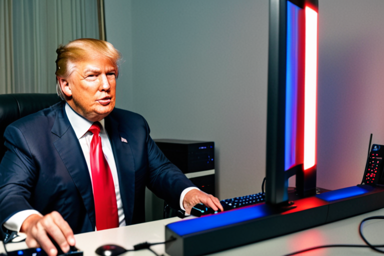 Donald Trump gaming on a high-tech gaming PC setup with the PC tower ...