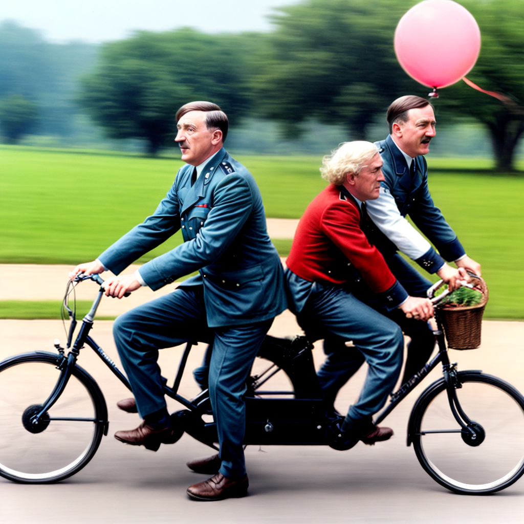 adolf hitler and benito musselini with blond curly blonde hair riding a ...