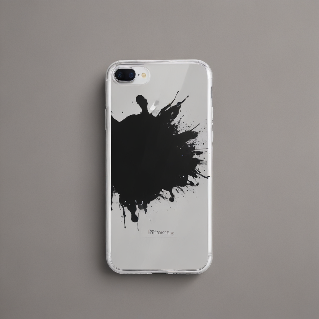 Stylish Clear Phone Case Featuring a Bold Black Ink Splash Design