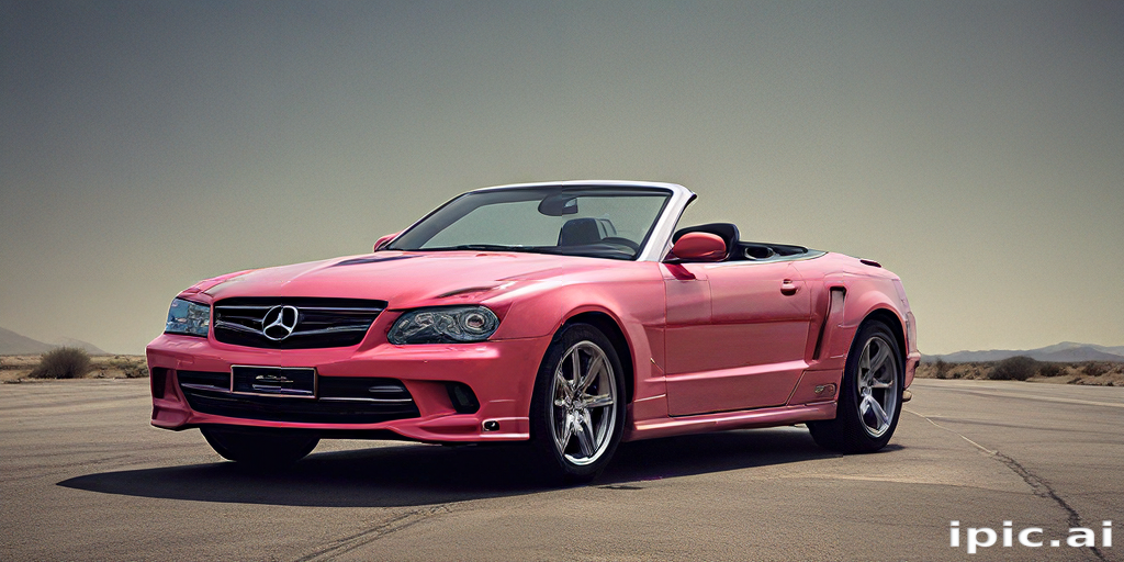 Stylish Pink Convertible Mercedes-Benz Sports Car Parked on Desert Road