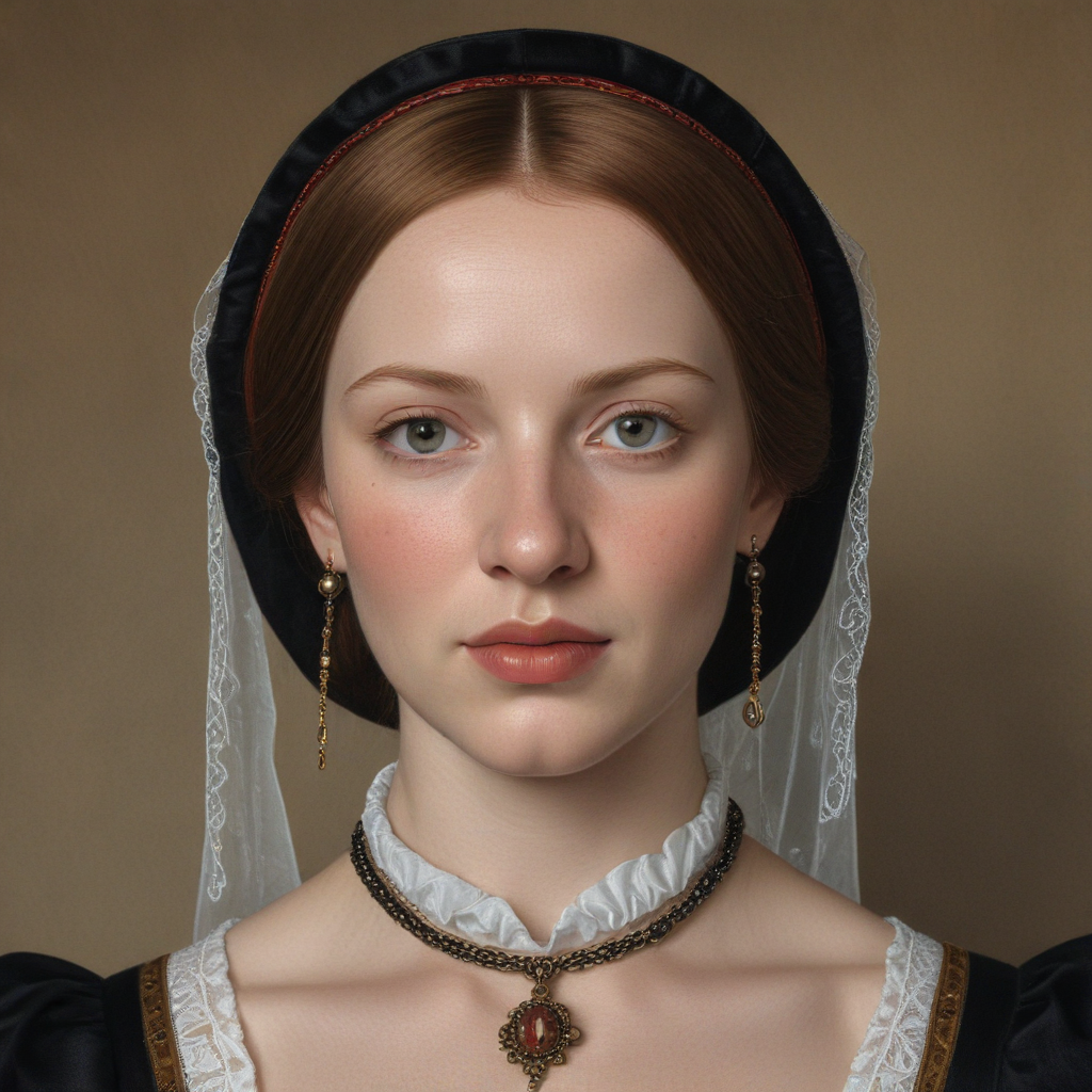 English tudor lady, detailed portrait, hooked nose