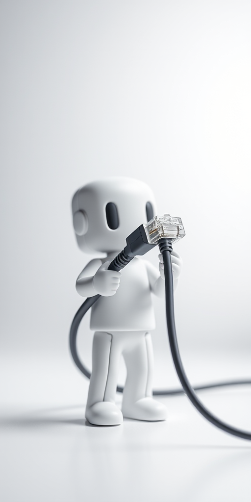 Playful Figure Holding Ethernet Cable, Symbolizing Connectivity and ...