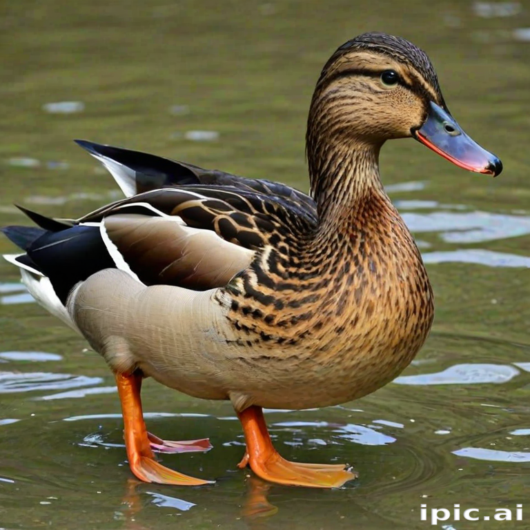 A Beautiful Duck Standing Gracefully in Calm Waters of Nature.