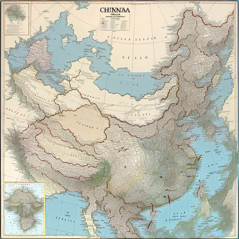 Historical Map of China Highlighting Geographical Features and Regional ...