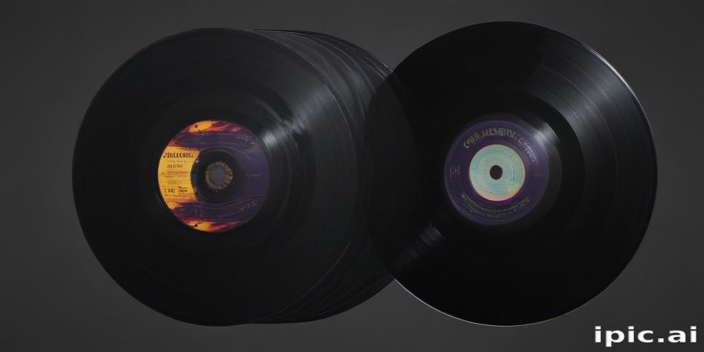 Two Vintage Vinyl Records Spinning Together Against a Dark Background