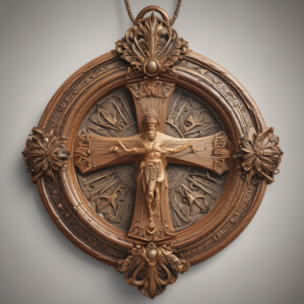 Intricately Carved Wooden Cross Pendant with Detailed Religious Imagery ...