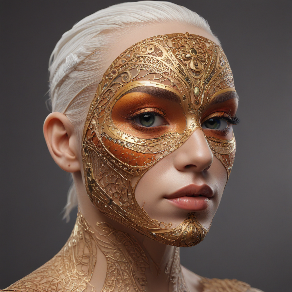 Intricate Golden Masquerade Mask Adorning a Model's Beautiful Face