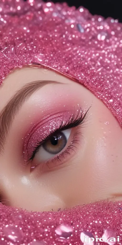 Radiant Close-Up of a Glamorous Pink Eye Makeup with Sparkling Accents