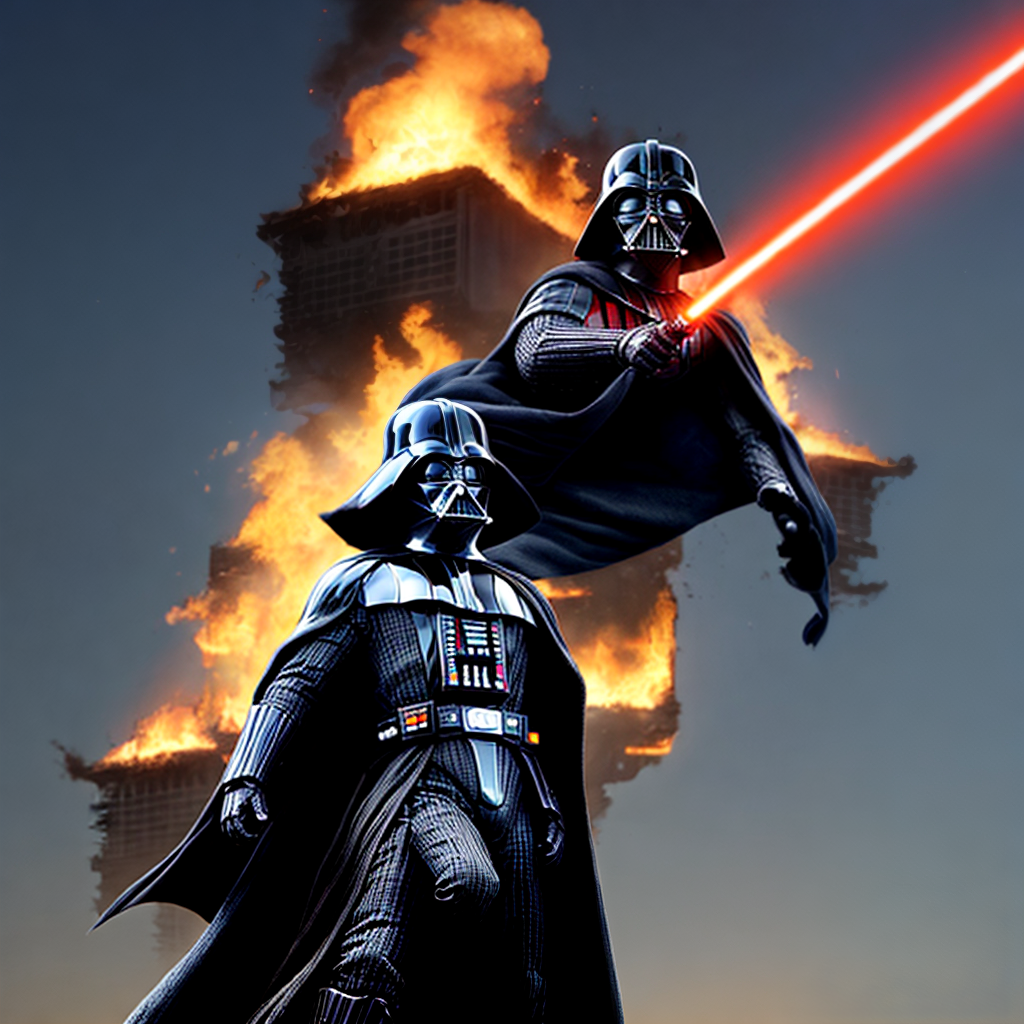 Darth Vader in a burning building