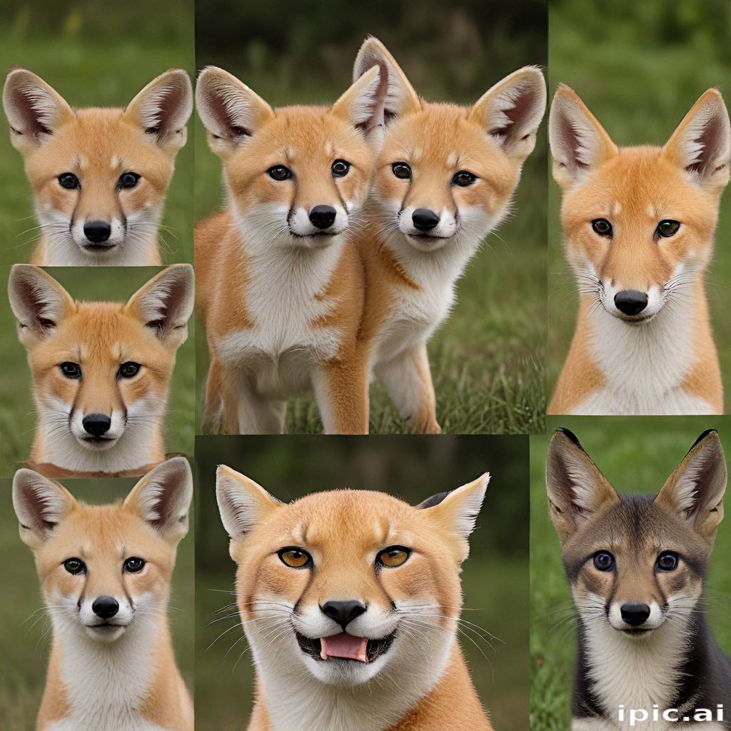 Charming Collage of Playful Fox Cubs Enjoying a Sunny Day Outdoors