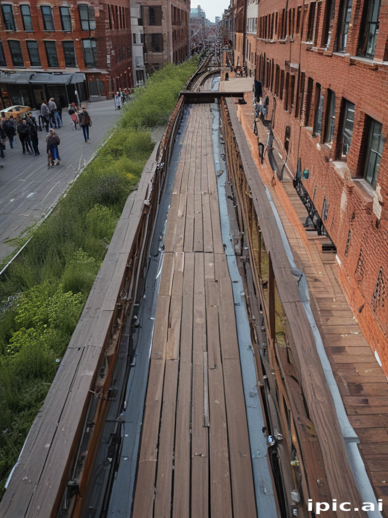 An Aerial View of a Wooden Walkway Surrounded by Urban Greenery