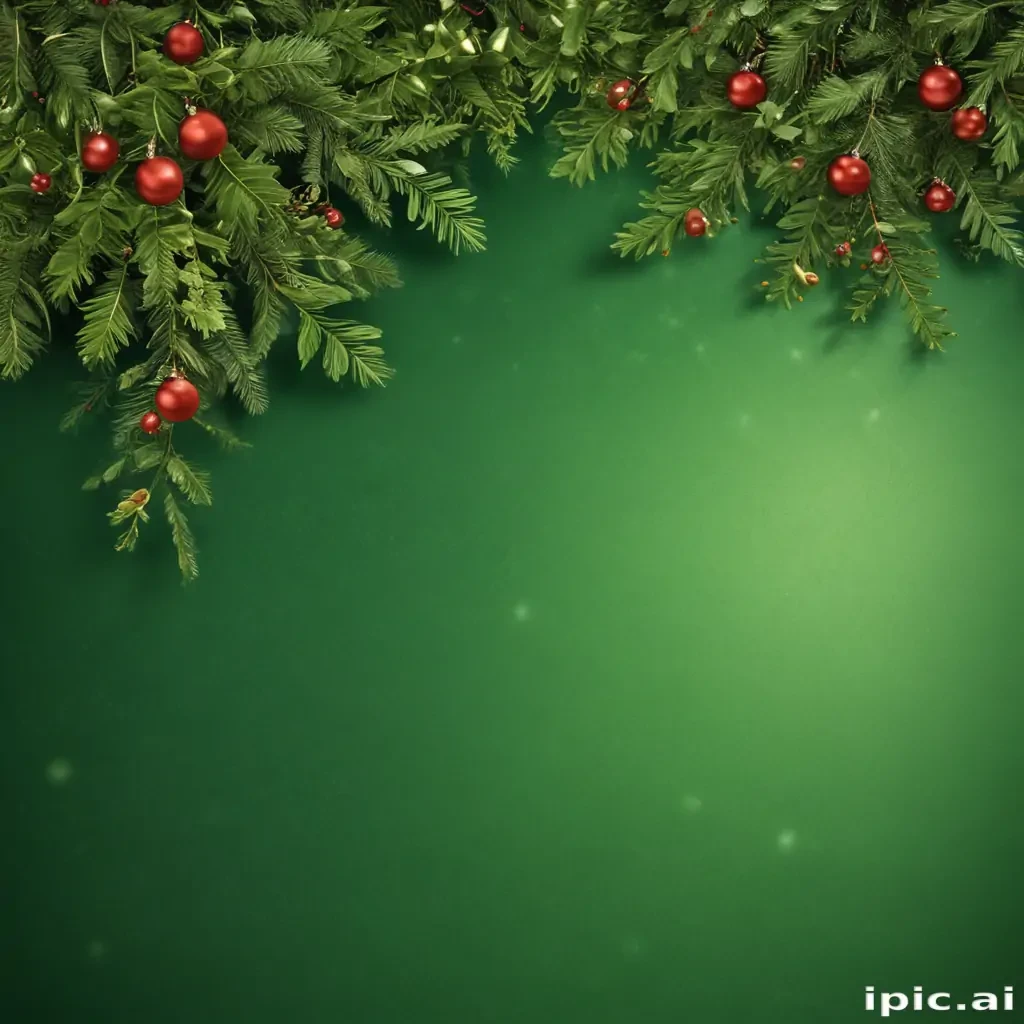 Festive Green Background with Holiday Ornaments and Evergreen Foliage Decor