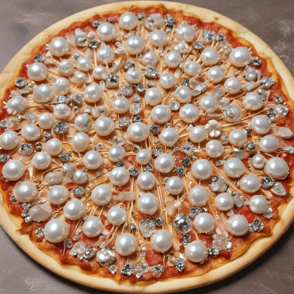 artful pearl, diamond, golden jewelry pizza