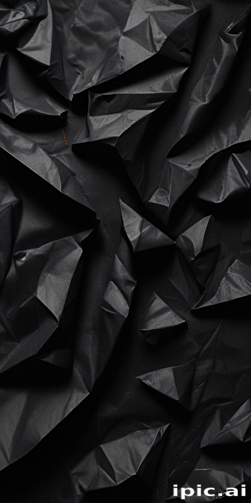 Abstract Textured Composition of Crumpled Black Paper with Dynamic Shadows