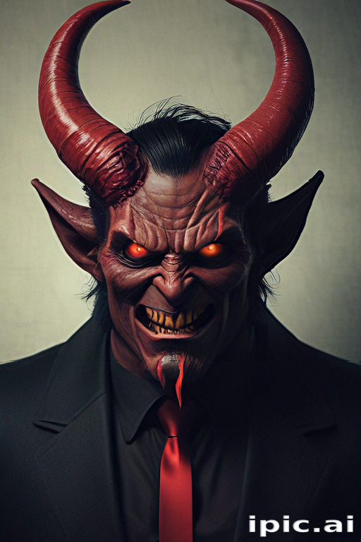 Sinister Demon with Horns and Fiery Eyes in a Formal Suit