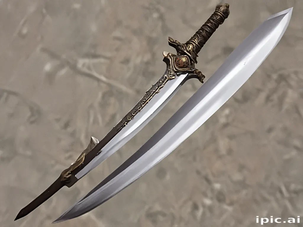 A Majestic Sword with Intricate Handle and Gleaming Blade Design