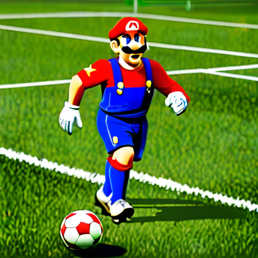 Super Mario playing football with french buldogg