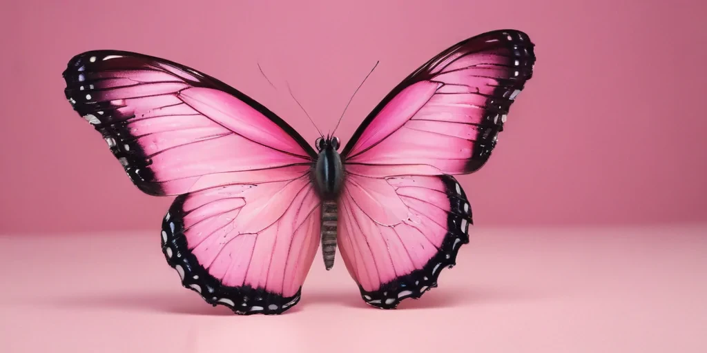 A Beautiful Pink Butterfly Spreading Its Wings Against a Soft Pink ...